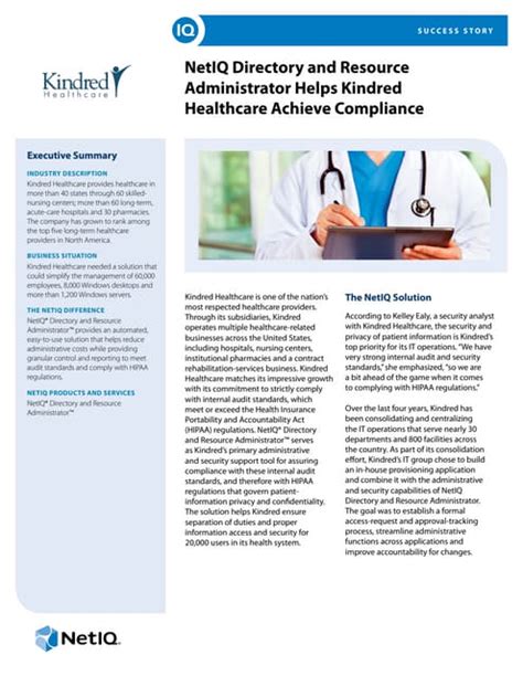 Netiq Directory And Resource Administrator Helps Kindred Healthcare Achieve Compliance Pdf