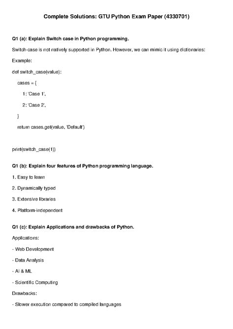 Gtu Python Full Solutions Complete Solutions Gtu Python Exam Paper