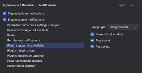 notifications intellij idea documentation