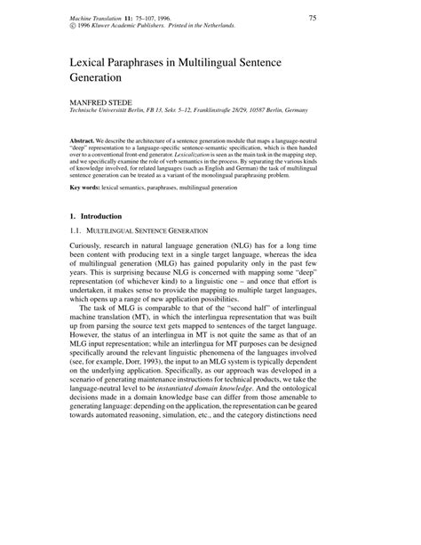 Pdf Lexical Paraphrases In Multilingual Sentence Generation