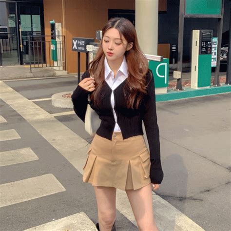 [하이틴st💖슬림골지] 핏보장 링 버클 브이넥 골지 가디건 버튼 레이어드 크롭 니트 하이틴룩 Y2k 봄 간절기 4col 에이블리