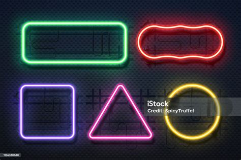 네온 빛 프레임입니다 레트로 배너 요소 미래의 보라색 전기 국경 네온 발광 사각형 배너입니다 벡터 현실적인 네온 라인 나이트클럽에 대한 스톡 벡터 아트 및 기타 이미지