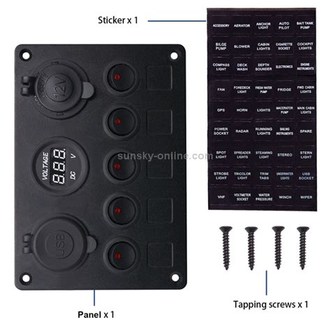 Sunsky 다기능 조합 스위치 창 전압계 시가 라이터 소켓 5 웨이 스위치 자동차 Rv 해양 보트 용 듀얼 Usb 충전기 빨간불