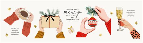 즐거운 성탄절 보내시고 새해 복 많이 받으세요 2025 샴페인을 가진 손의 벡터 수채화 그림 토스트 새해 공을 가진 손 인사말 카드를 위한 백색 배경에 상자 선물 및 커피와