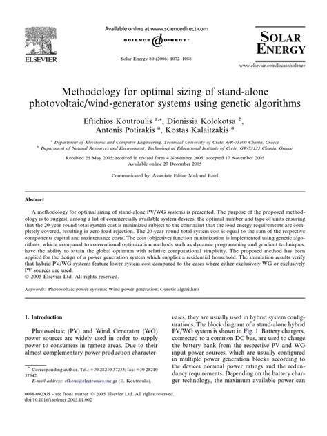 methodology for optimal sizing of stand alone photovoltaic wind generator systems using genetic
