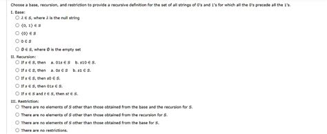 Choose Base Recursion And Restriction To Provide A Recursive Definition For The Set Of All