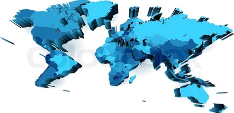 World Map With Countries Extruded With Perspective Stock Vector