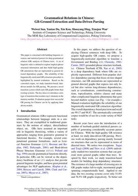Pdf Grammatical Relations In Chinese Gb Ground Extraction And Data