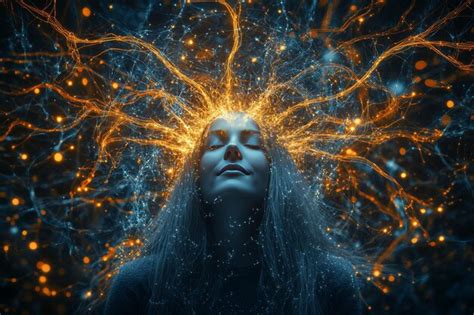 Neural Development Womans Mind Woman With Glowing Neural Network Emanating From Her Head