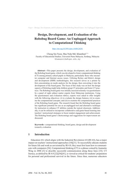 pdf design development and evaluation of the robobug board game an unplugged approach to