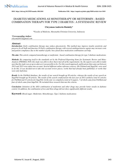 Pdf Diabetes Medications As Monotherapy Or Metformin Based Combination Therapy For Type 2