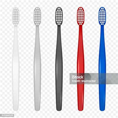 벡터 3d 사실적인 플라스틱 빈 칫솔 아이콘은 투명 배경에 격리설정 디자인 템플릿 모형 치과 건강 관리 위생 개념 앞면의 칫솔 상단 보기 3차원 형태에 대한 스톡 벡터 아트