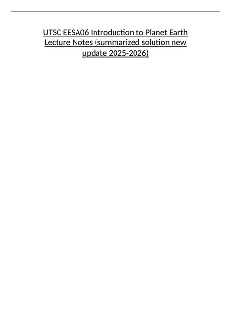 Utsc Eesa06 Introduction To Planet Earth Lecture Notes Summarized Solution New Update