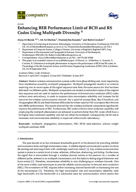 Pdf Enhancing Ber Performance Limit Of Bch And Rs Codes Using Multipath Diversity Dr Alyaa