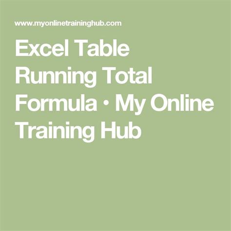 Excel Table Running Total Formula • My Online Training Hub Online