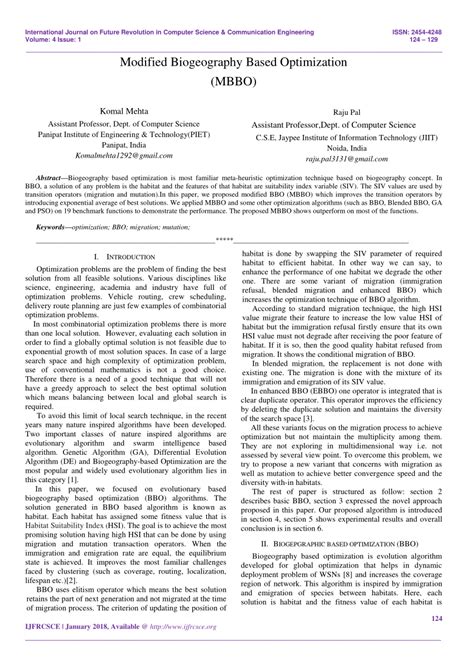 Pdf Modified Biogeography Based Optimization Mbbo