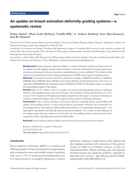 Pdf An Update On Breast Animation Deformity Grading Systems—a Systematic Review