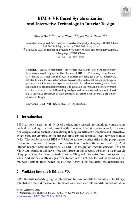 Pdf Bim Vr Based Synchronization And Interactive Technology In Interior Design