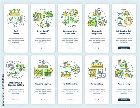 Regenerative Agriculture Onboarding Mobile App Screens Set Walkthrough 5 Steps Editable Graphic