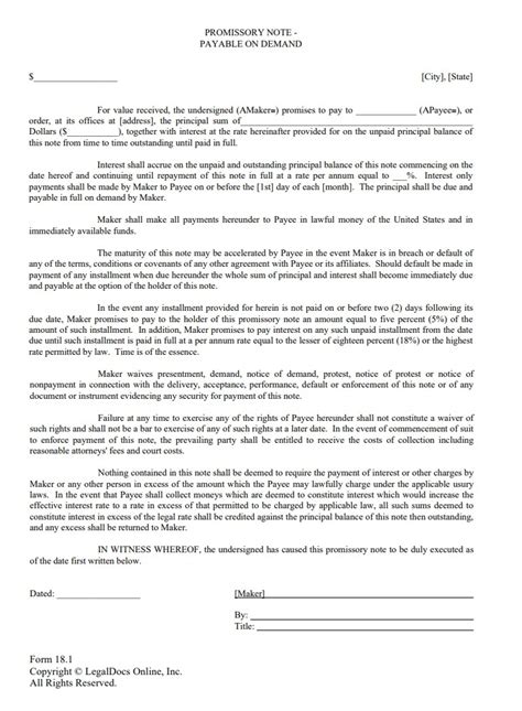 Demand Note Template Word