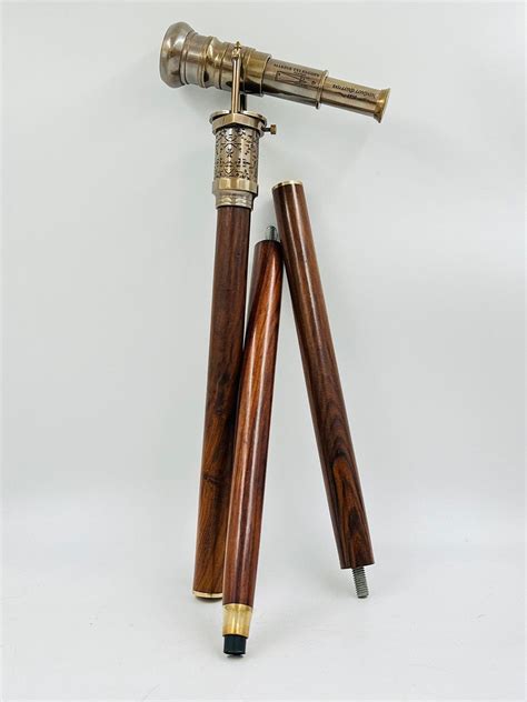 Brass Telescope And Compass Handle Walking Stick Fat Chimp Forces Wear