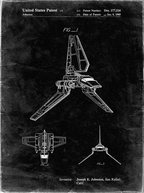 Pp449 Black Grunge Star Wars Lambda Class T 4a Shuttle Patent Poster