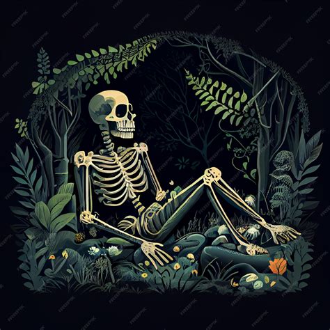 Premium Ai Image Skeleton Sitting In The Grass With A Flower In His Hand Generative Ai