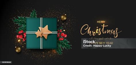 크리스마스 배너 스타 공예 스타일로 장식 된 선물 상자 크리스마스 구성 금공 소나무 베리 색종이 검은 배경에 고립 벡터 그림입니다 검은색에 대한 스톡 벡터 아트 및 기타