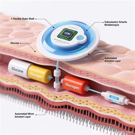 3d Exploded View Diagram Of A Futuristic Subcutaneous Smart Patch For Diabetes Management The