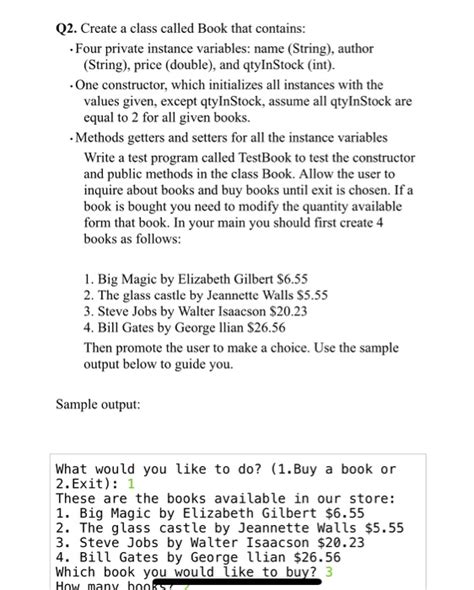 Solved Q2 Create A Class Called Book That Contains Four