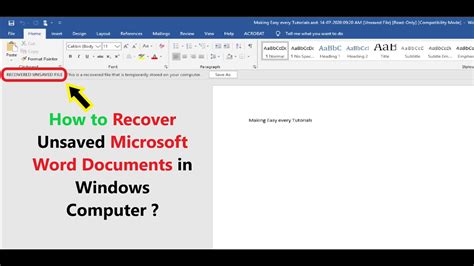 How To Recover Unsaved Microsoft Word Documents In Windows Computer