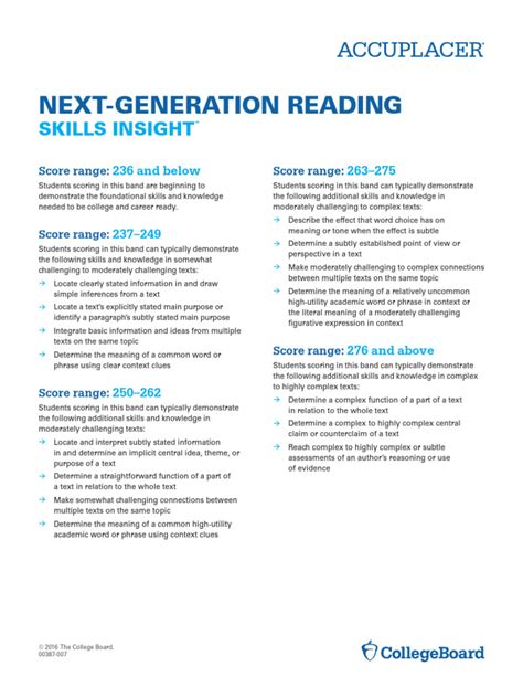 Accuplacer Next Generation Reading Skills Insight Pdf Knowledge Human Communication