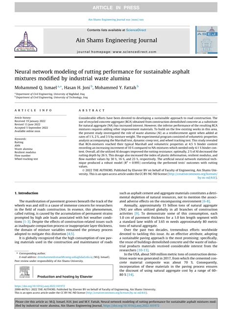 Pdf Neural Network Modeling Of Rutting Performance For Sustainable Asphalt Mixtures Modified