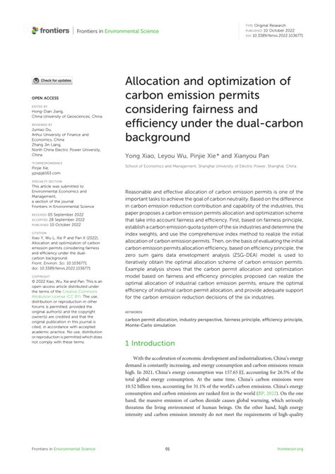 Pdf Allocation And Optimization Of Carbon Emission Permits Considering Fairness And Efficiency