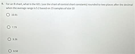 Solved For An R Chart What Is The Ucl Use The Chart Of Control Chart