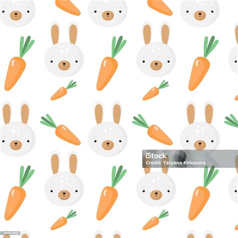 부활절 및 기타 사용자를위한 만화 토끼와 당근과 벡터 원활한 패턴 인사말 카드 포스터 배너 어린이 책 팩인쇄 옷 벽지에 인쇄 개념에 대한 스톡 벡터 아트 및 기타 이미지