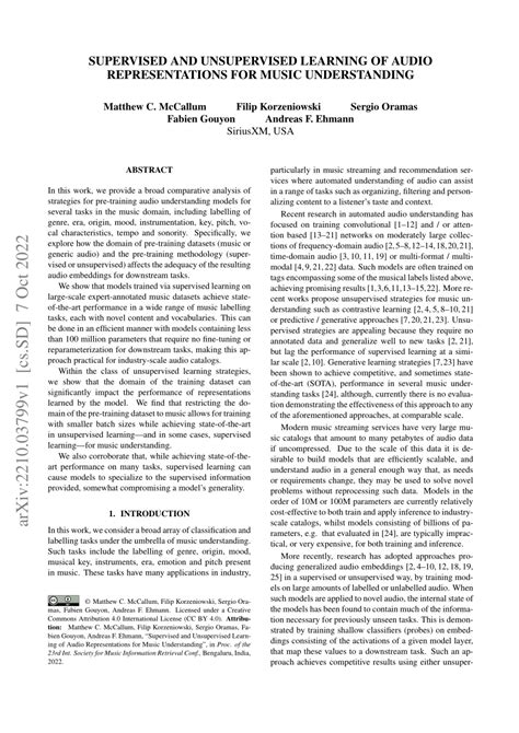 Pdf Supervised And Unsupervised Learning Of Audio Representations For Music Understanding