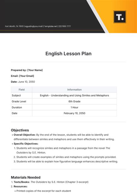 Exles Of English Lesson Plan