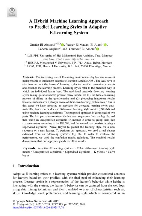 pdf a hybrid machine learning approach to predict learning styles in