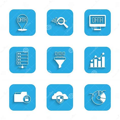 set binary code cloud and shield pie chart infographic folder lock server data analysis and