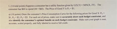 Solved 1 14 Total Points Suppose A Consumer Has A Utility