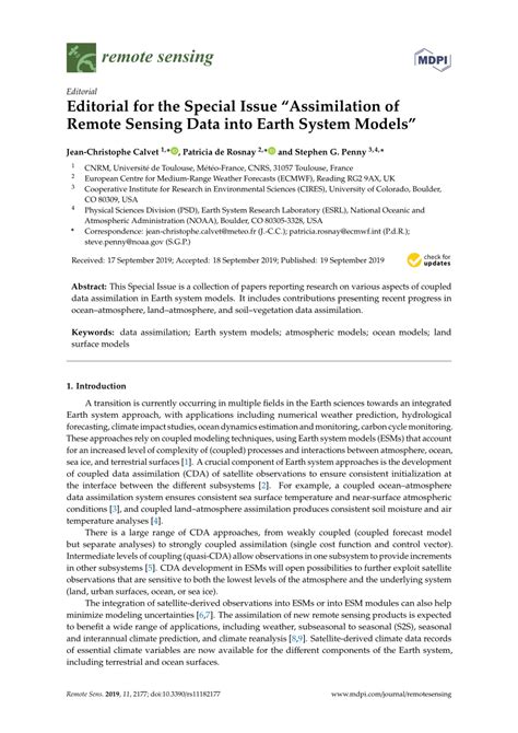 Pdf Editorial For The Special Issue Assimilation Of Remote Sensing