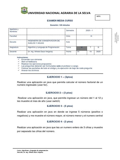 Examen Medio Curso Cs Pdf Programación De Computadoras Java