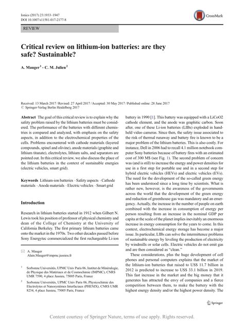 Critical Review On Lithium Ion Batteries Are They Safe Sustainable Request Pdf