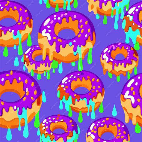 A Purple Background With A Bunch Of Donuts And The Word Donuts
