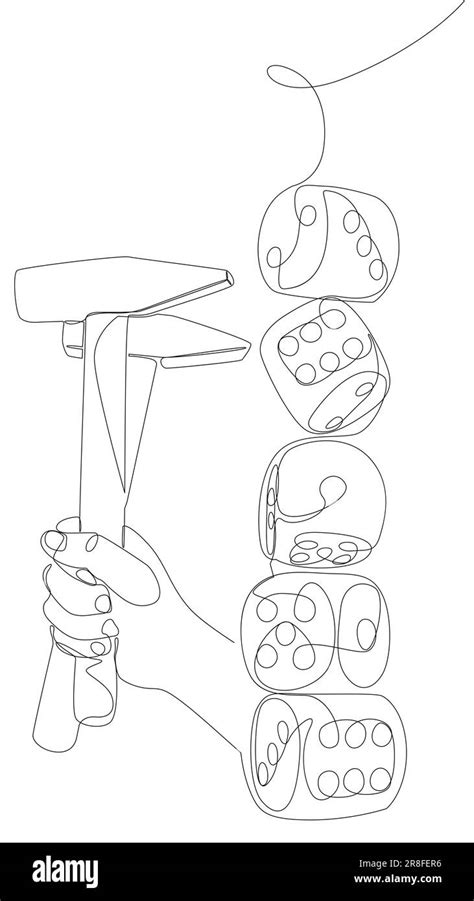 One Continuous Line Of Hammer And Dice Thin Line Illustration Vector Concept Contour Drawing