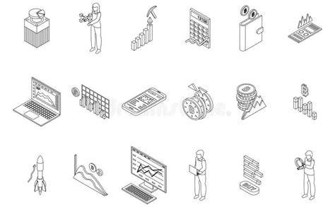 Bitcoin Chart Icons Set Vector Outline Stock Vector Illustration Of Isometric Chart 255069259