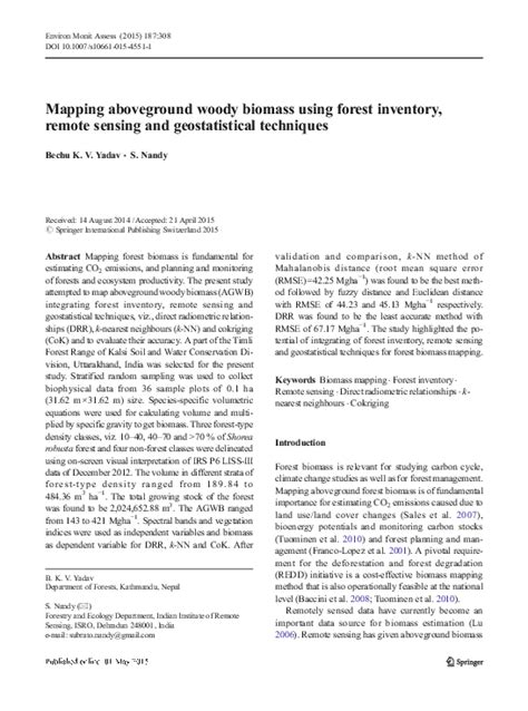 Pdf Mapping Aboveground Woody Biomass Using Forest Inventory Remote