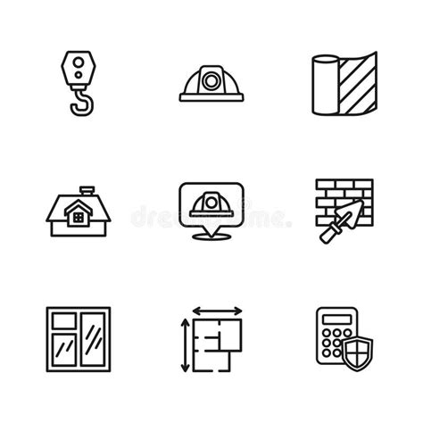 Set Line House Plan Brick Wall With Trowel Security Keypad Access Panel Worker Safety Helmet