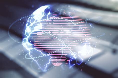 반짝이는 금속 배경 빅 데이터 및 블록 체인 개념에 대한 연결이있는 추상적 인 디지털 월드 맵 홀로그램의 이중 노출 0명에 대한 스톡 사진 및 기타 이미지 Istock